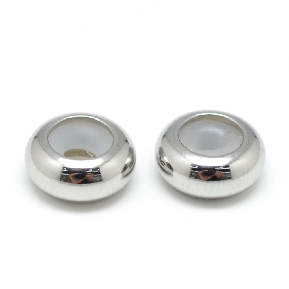 200 pc 201 Stainless Steel Beads with Rubber Inside Slider Beads ...