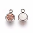 200 pc 201 Stainless Steel Rhinestone Charms Flat Round Stainless Steel ...