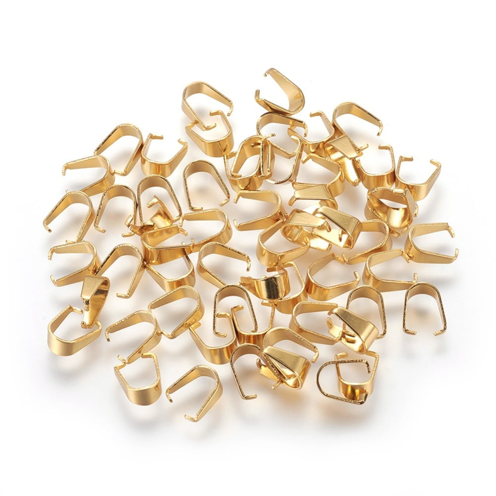 200 pc 304 Stainless Steel Snap on Bails Real 18K Gold Plated 8x7x4mm ...