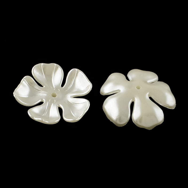 200 pc 5-Petal Flower ABS Plastic Imitation Pearl Bead Caps Creamy ...
