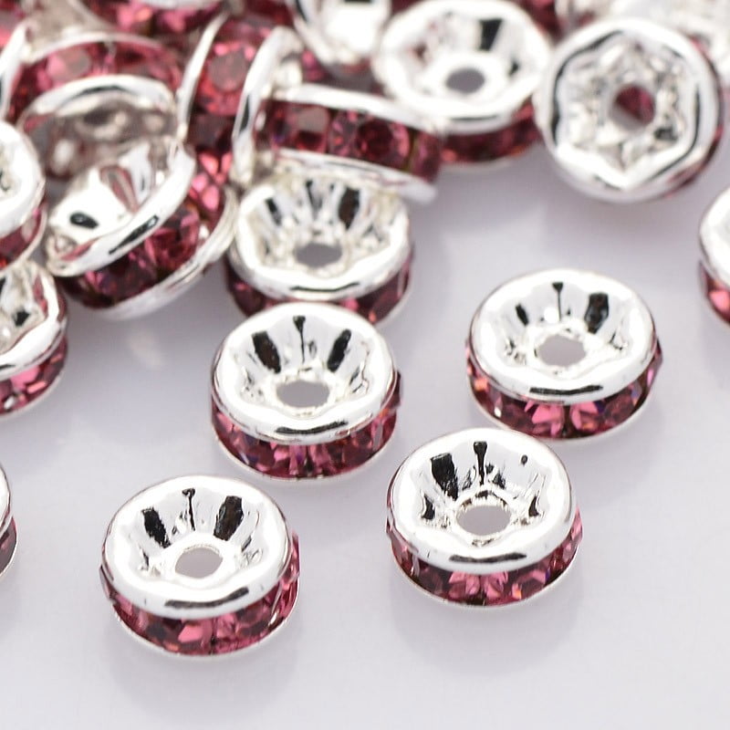 200 pc Brass Grade A Rhinestone Spacer Beads Straight Flange Rondelle ...