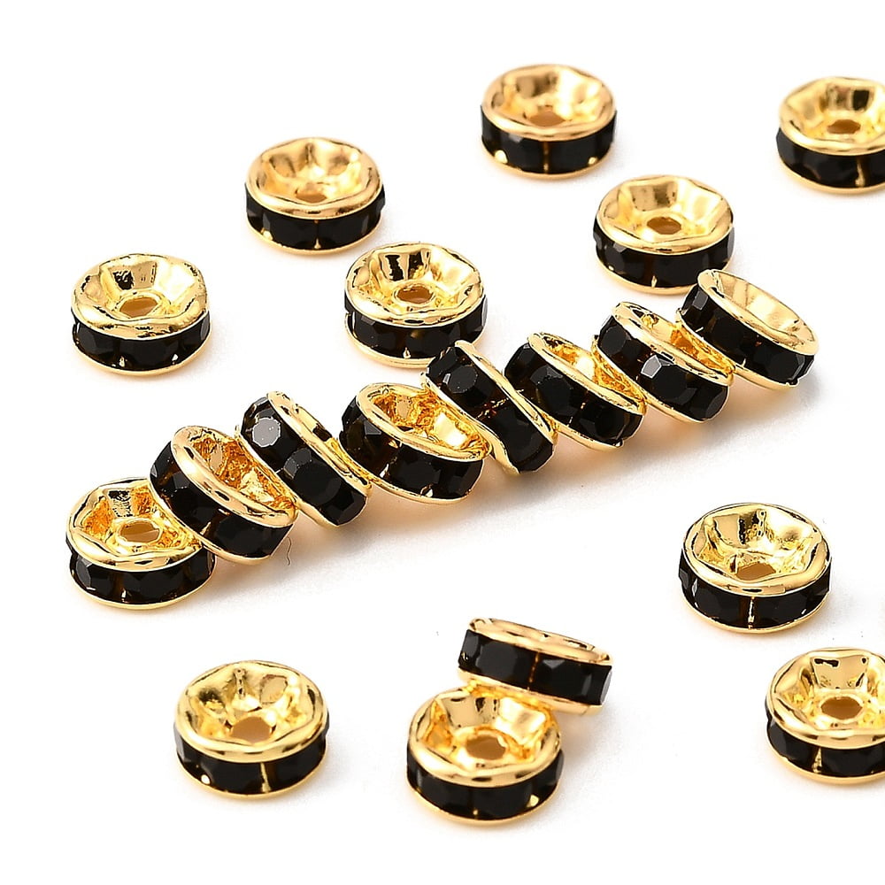 200 pc Brass Rhinestone Spacer Beads Grade A Straight Flange Golden ...