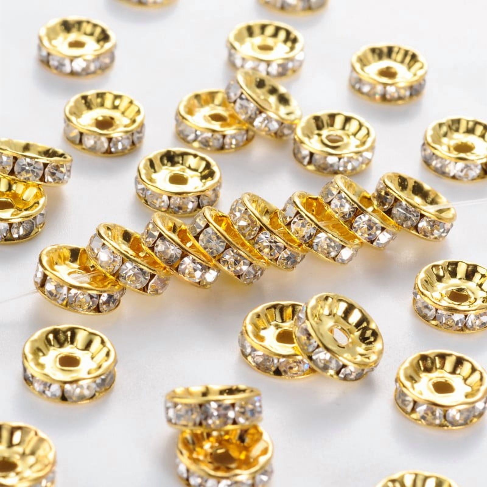 200 pc Brass Rhinestone Spacer Beads Grade A Straight Flange Golden ...