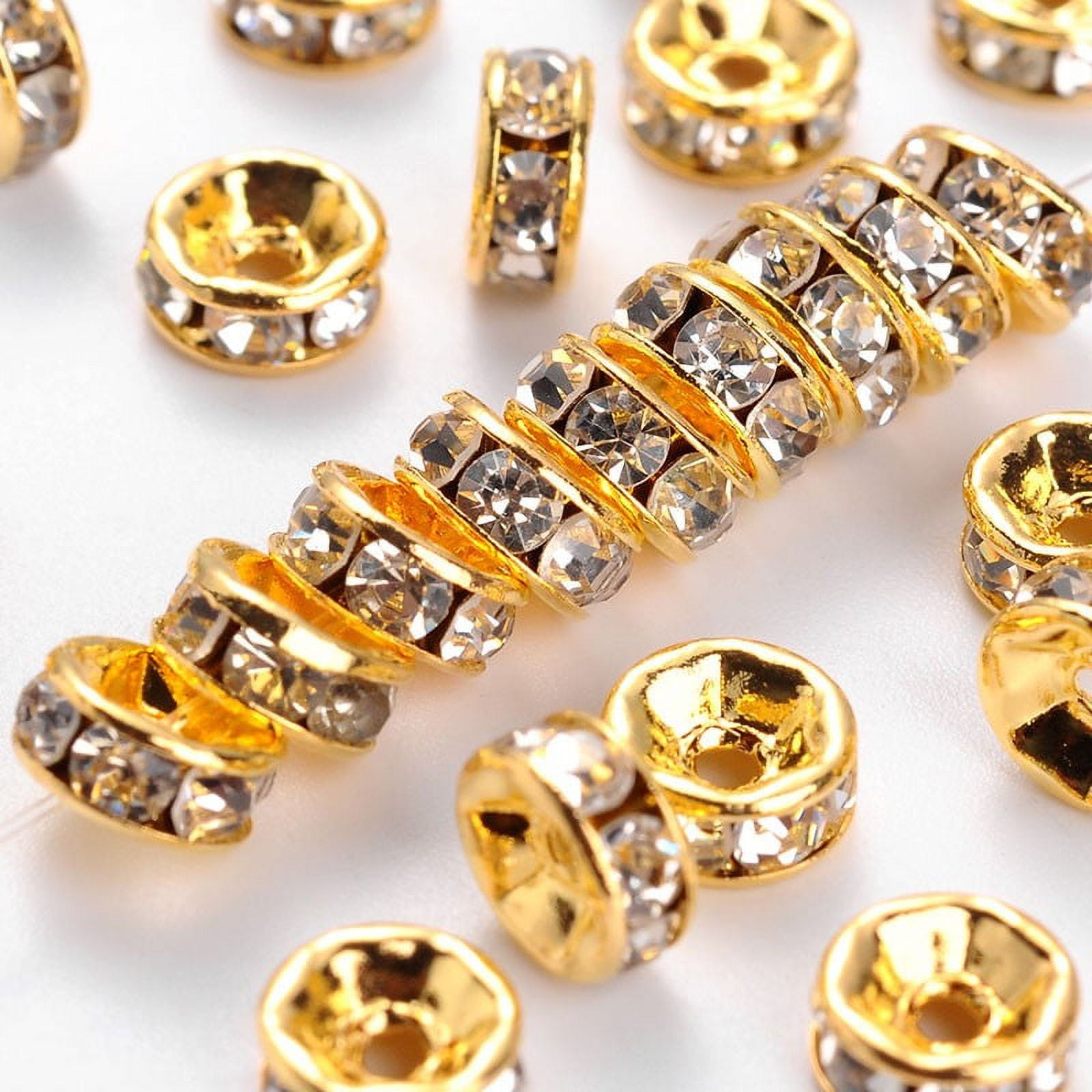 200 pc Brass Rhinestone Spacer Beads Grade A Straight Flange Golden ...