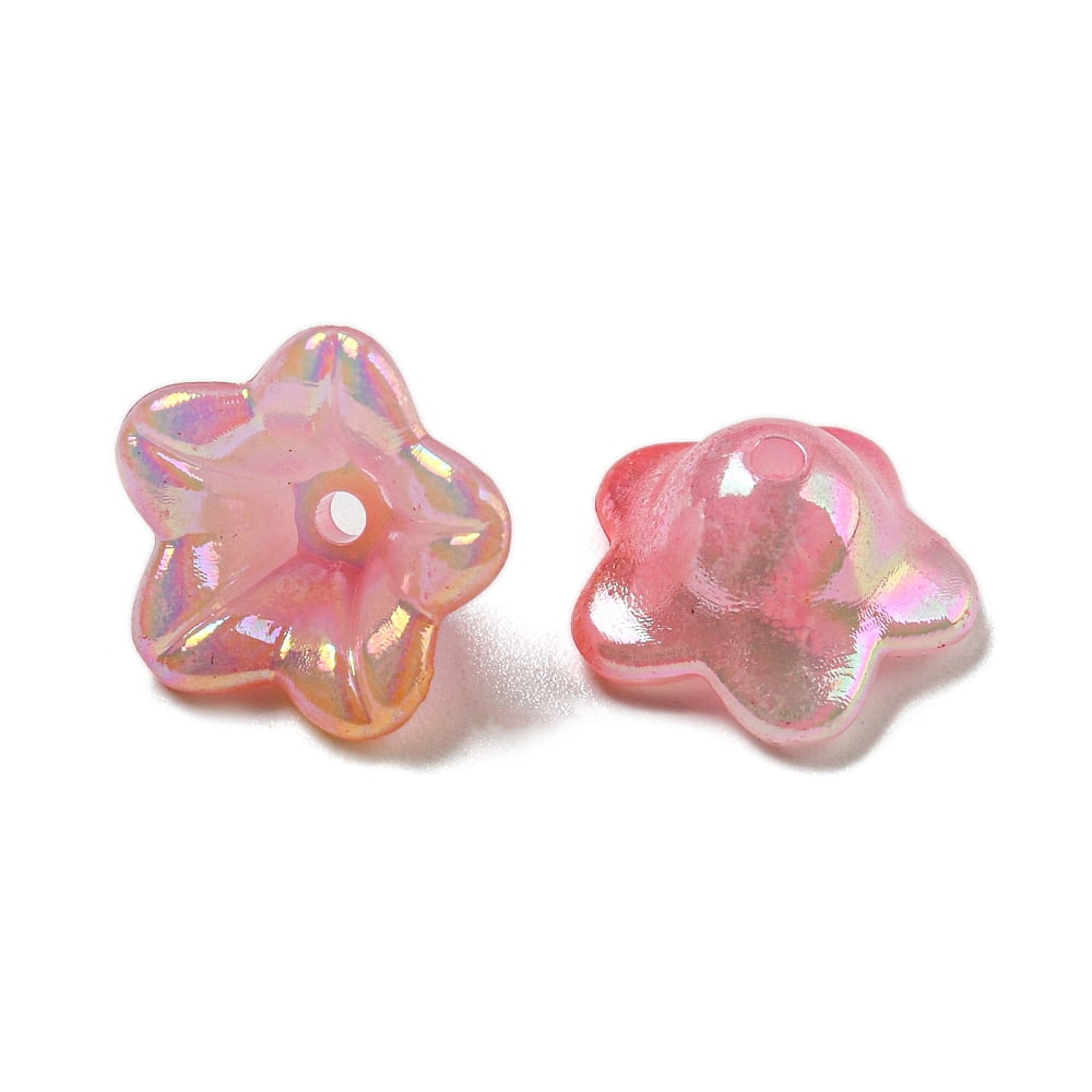 200 pc Iridescent Acrylic Bead Caps AB color Plated 5-Petal Flower ...