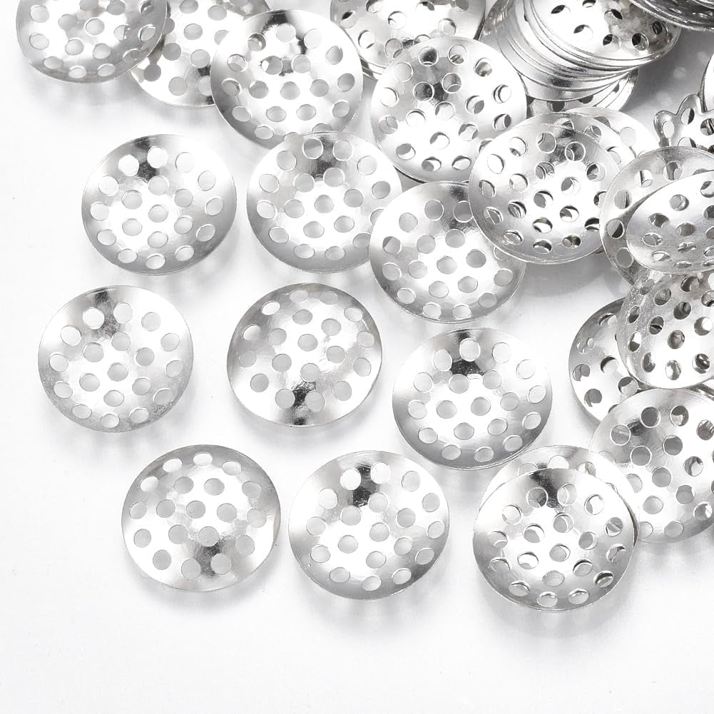200 pc Iron Finger Ring/Brooch Sieve Findings Perforated Disc Settings ...