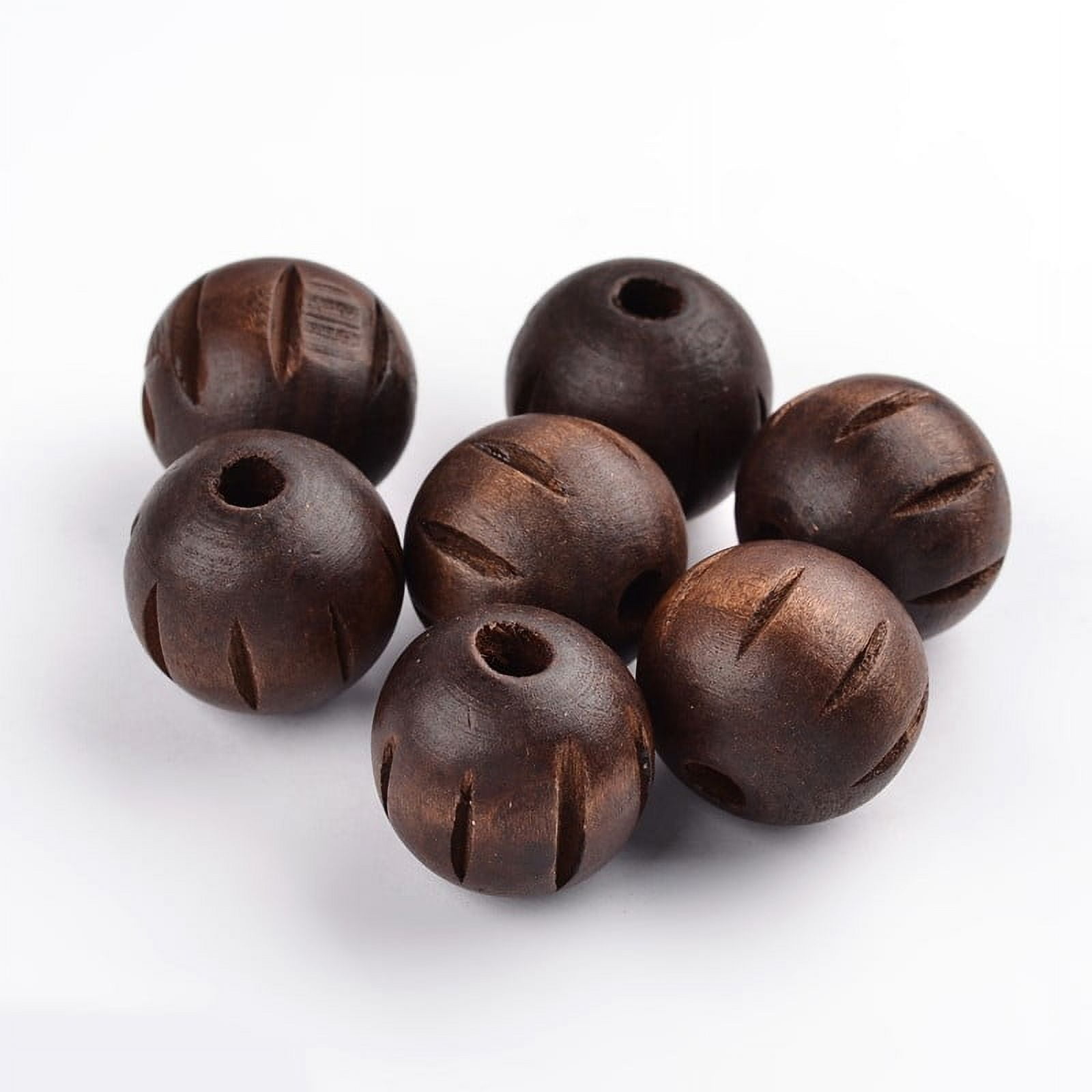 200 pc Natural Wood Beads Lead Free Dyed with Carved Pattern Round ...