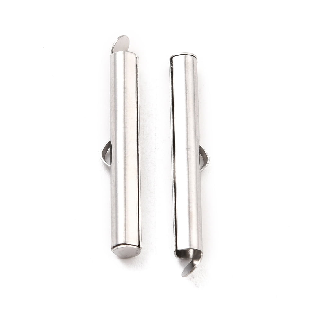 200 pc Non-Tarnish 304 Stainless Steel Slide On End Clasp Tubes Slider ...