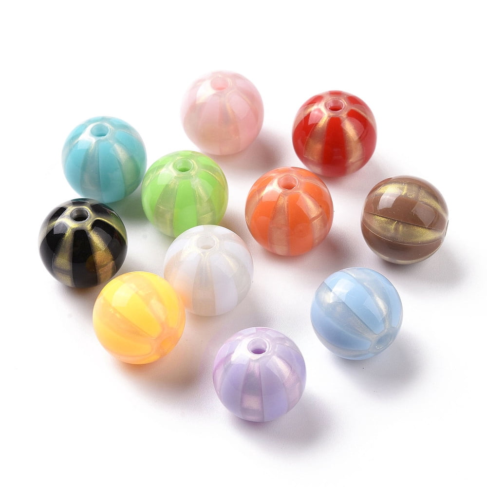 200 pc Opaque Acrylic Beads Glitter Powder Round with Stripe Pattern ...