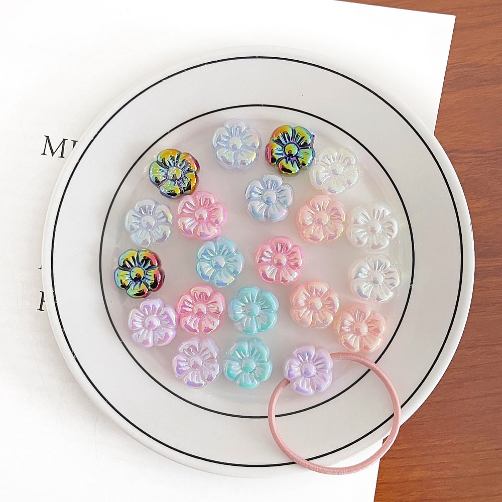 200 pc Opauqe UV Plating Acrylic Beads Iridescent Flower Mixed Color 19 ...