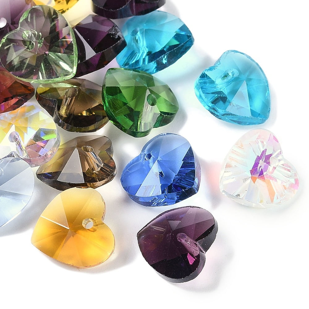 200 pc Romantic Valentines Ideas Glass Charms Faceted Heart Charms ...