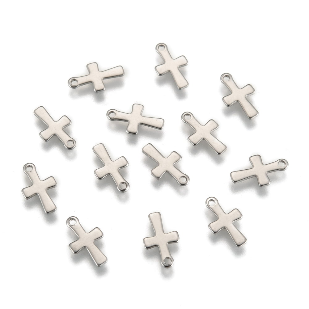 200 pc Tarnish Resistant Stainless Steel Tiny Cross Charms Stainless ...