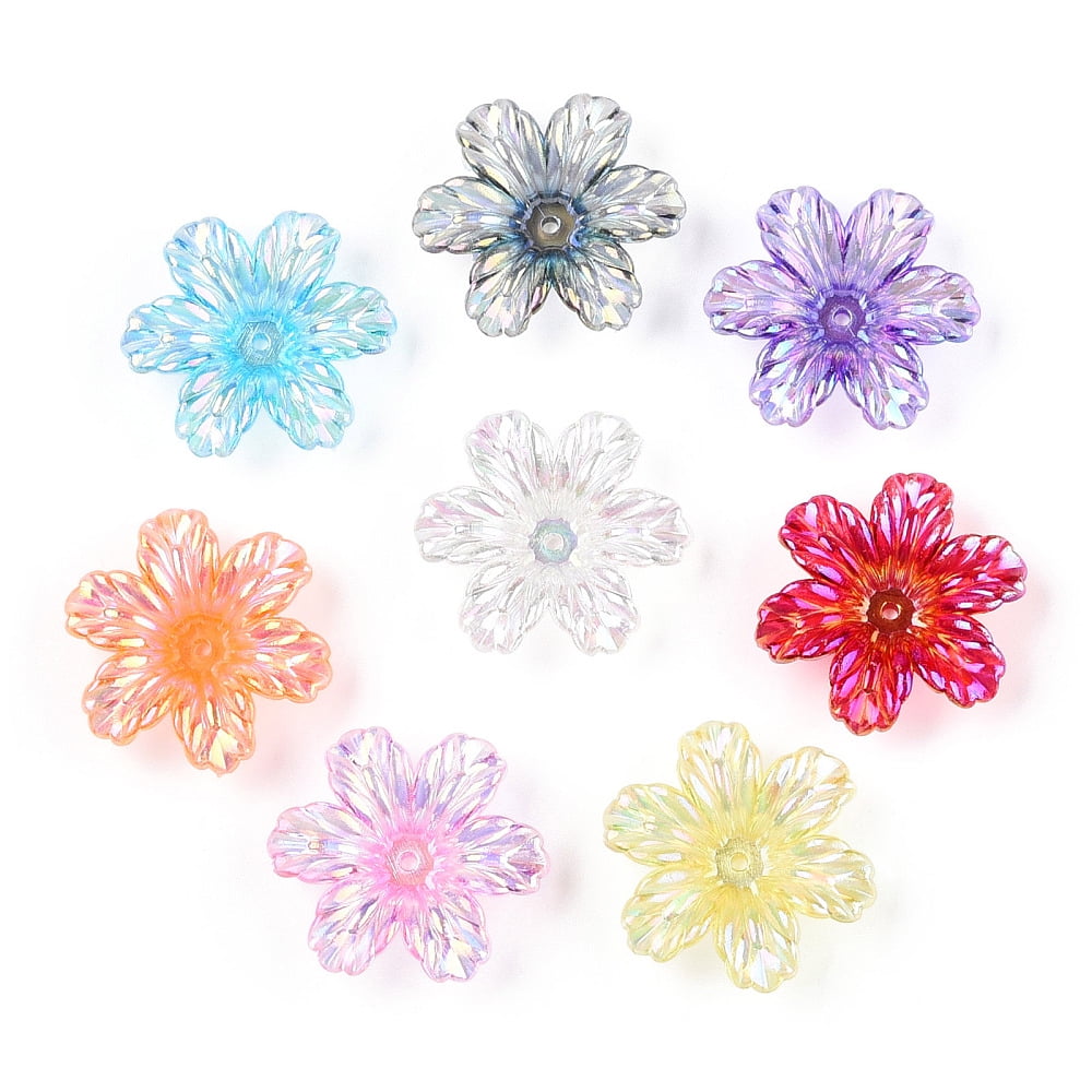 200 pc Transparent Acrylic Bead Caps AB Color Plated Flower Mixed Color ...