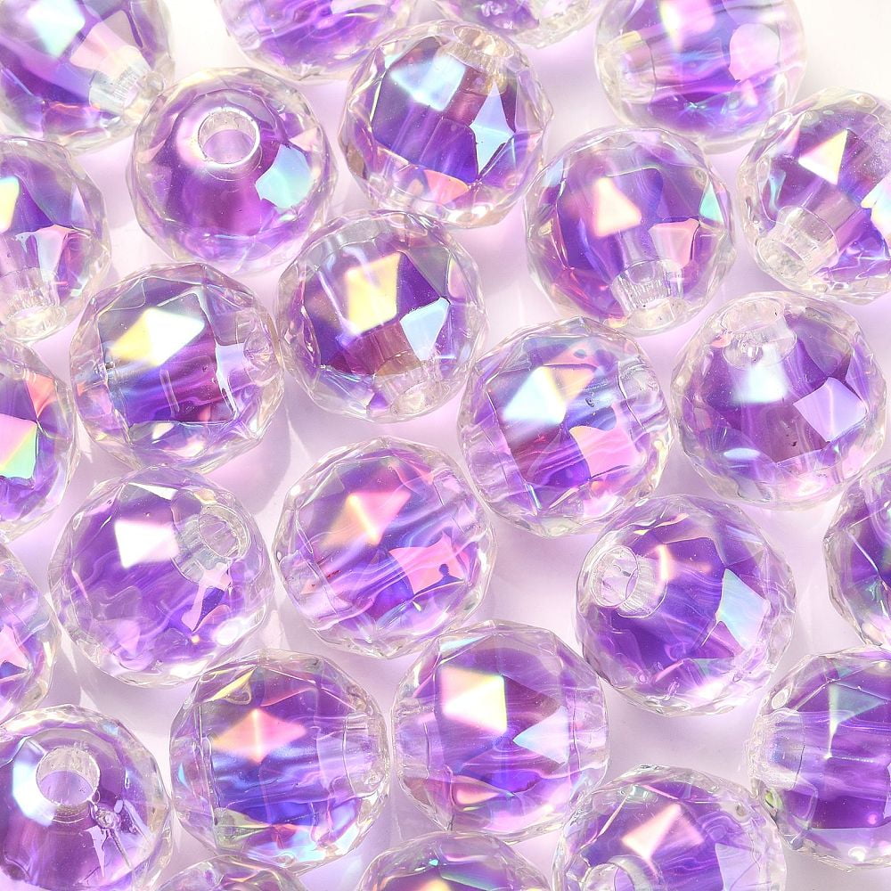 200 pc Two Tone UV Plating Rainbow Iridescent Acrylic Beads Faceted ...