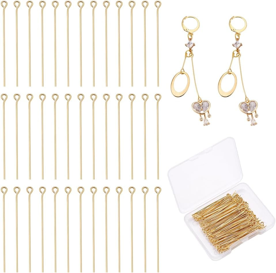 200 pcs 1.6 inch 304 Stainless Steel Head Pins Real 18K Gold Plated ...