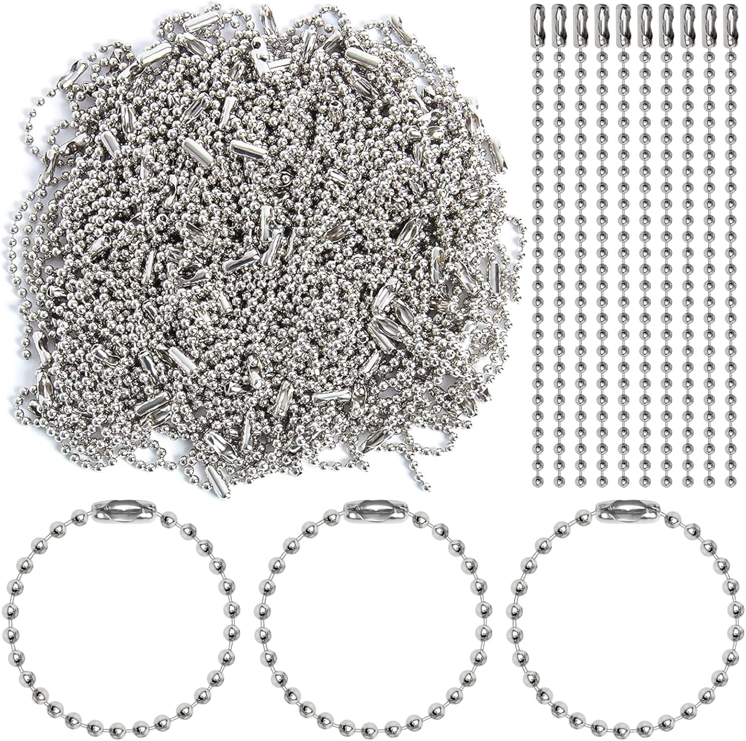 200 pcs 100 mm Long Bead Connector Clasp Ball Chains Keychain Tag ...