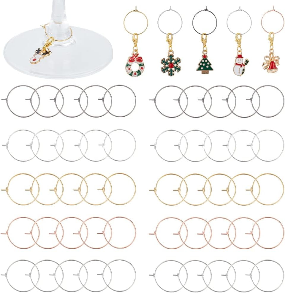 200 pcs 5 Color 20mm Brass Round Hoop Earrings Wire Hoops Wine Glass ...
