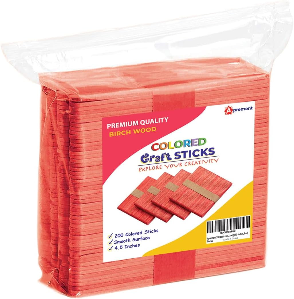 200 pcs Assorted Colored Wooden Craft Sticks, Popsicle Stick, Arts and ...