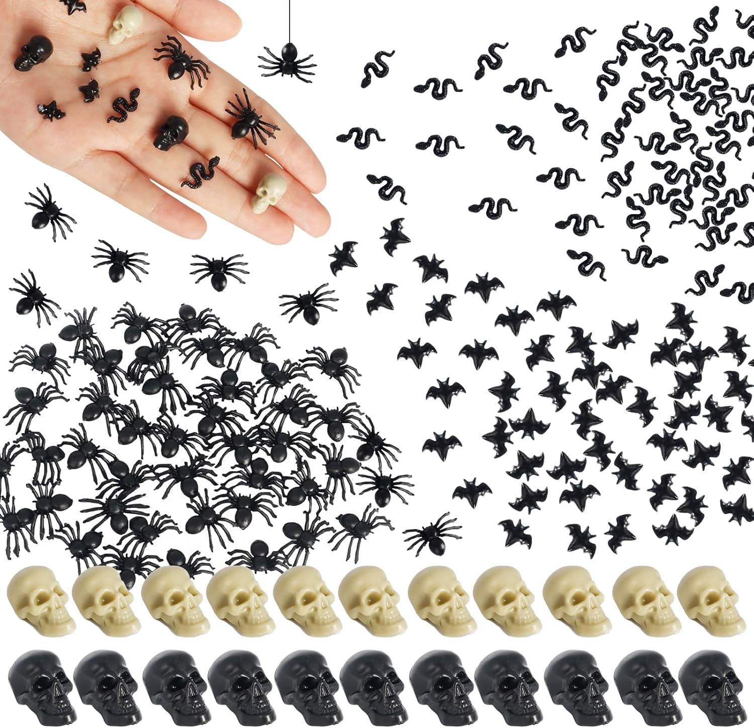 200 pcs Mini Plastic Skull Heads Bats Realistic Spider | Halloween ...