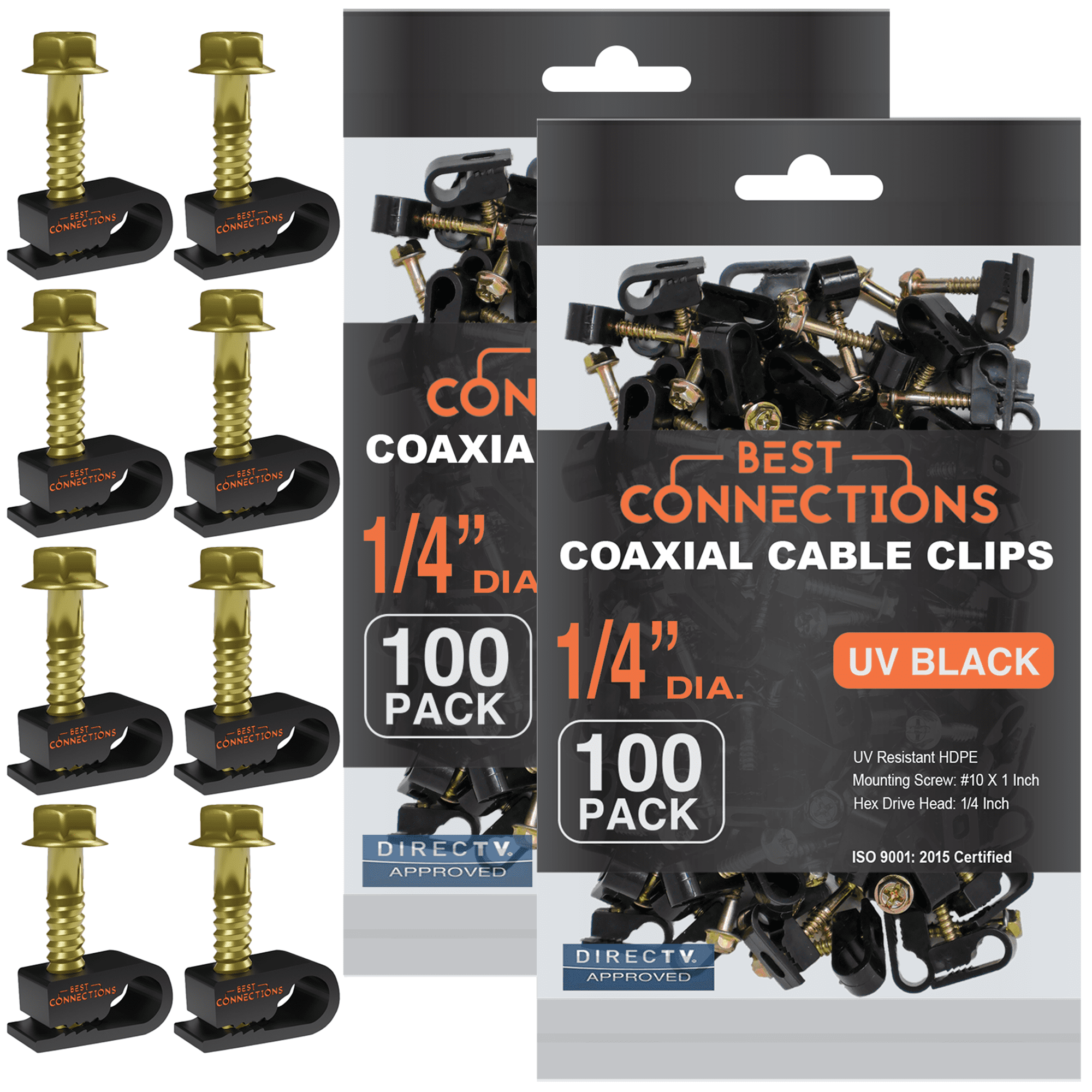 200 pcs Single Black Mounting Flex Clips w/ Strain Relief Screw RG6 ...
