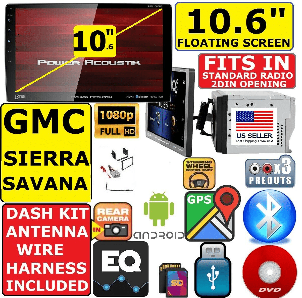 2000-2012 CHEVY GMC TRUCK VAN 10.6" BLUETOOTH USB CD/DVD CAR RADIO ...