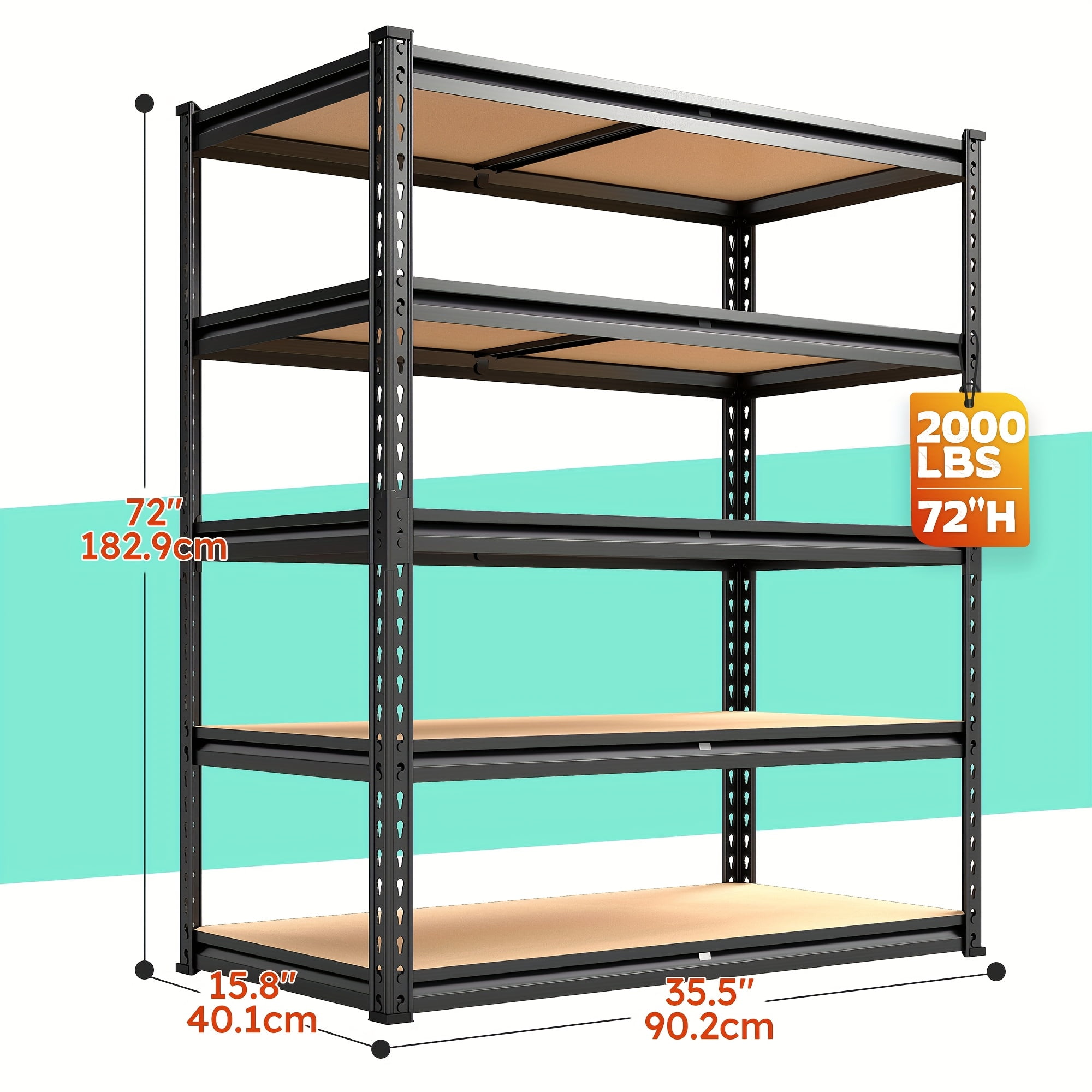 2000/3000LBS Garage Shelving, 72" H Heavy Duty Storage Shelves, 5 Tier ...