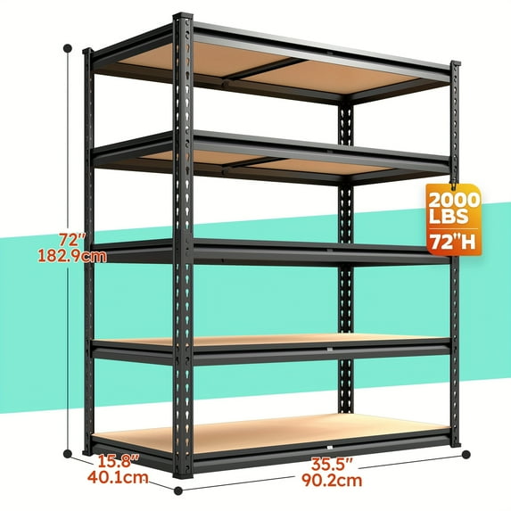 2000/3000LBS Garage Shelving, 72" H Heavy Duty Storage Shelves, 5 Tier ...