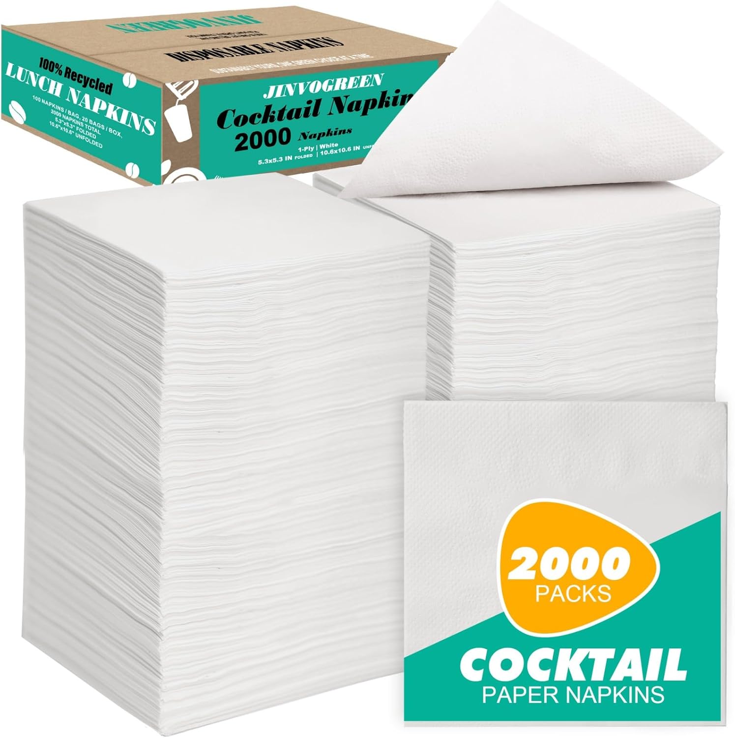 2000 Count Cocktail Napkins Bulk 1-Ply White Beverage Paper Napkins ...