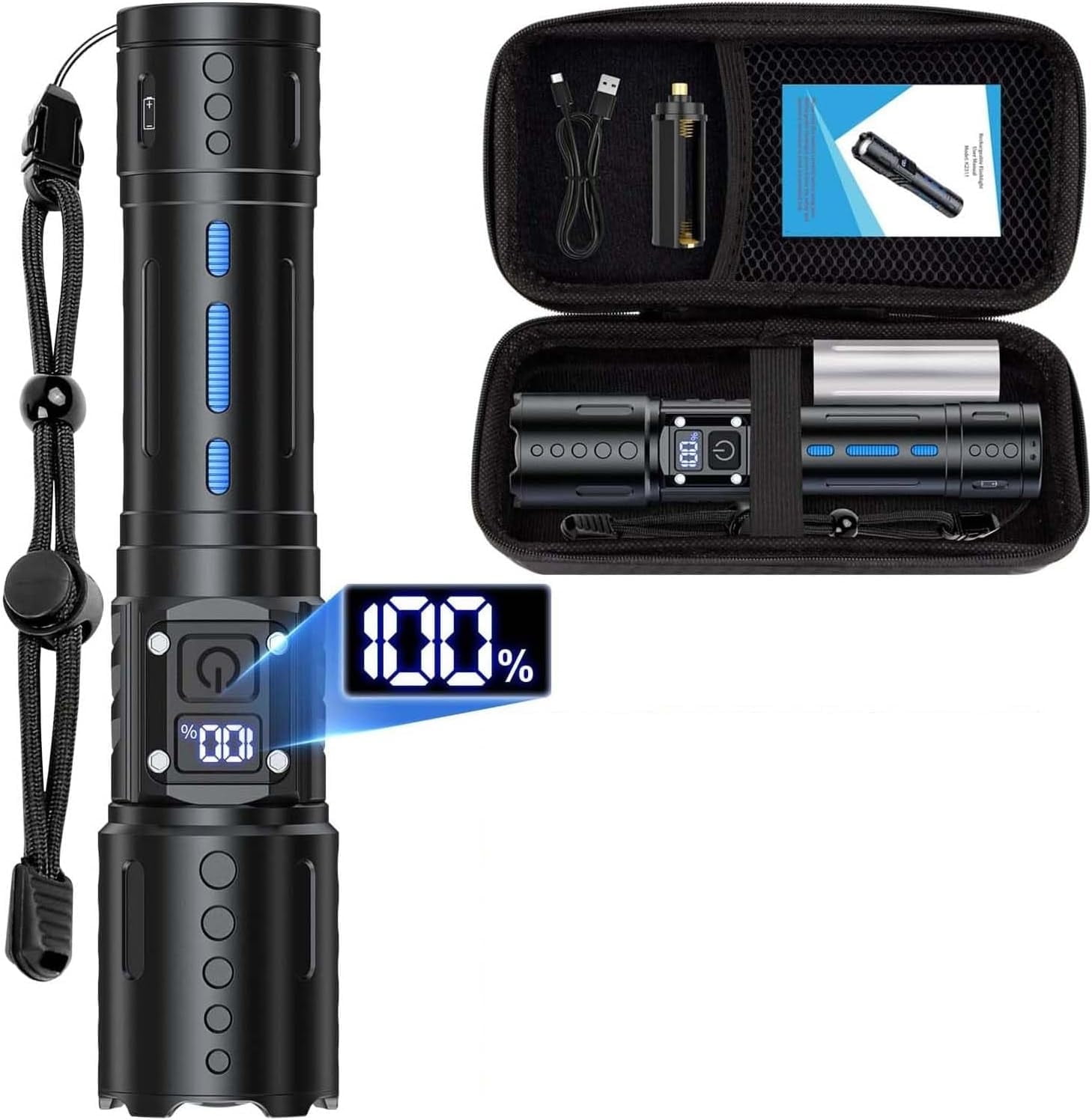 2000 High Lumens Rechargeable Flashlights,Super Light LED Outdoor ...