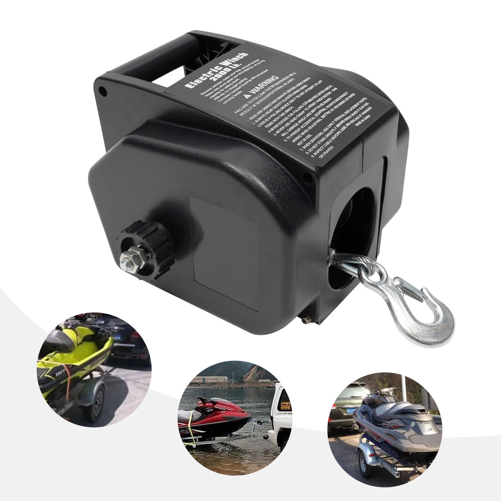 2000 LBS Boat Winch Electric Marine Winch Reversible Trailer Winch with ...