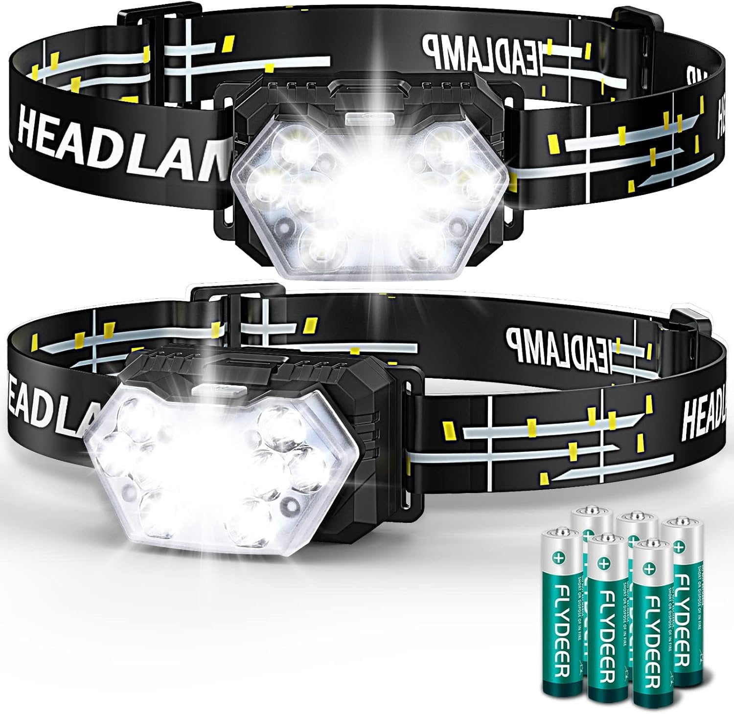 2000 Lumen 9 LED Headlamp 2 Pack, Ultra Bright Lamp with 6 Modes, IPX5 ...