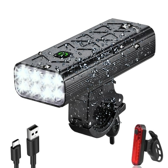 2000 Lumen Rechargeable Ultra Bright Bike Light with Rear Tail Light ...