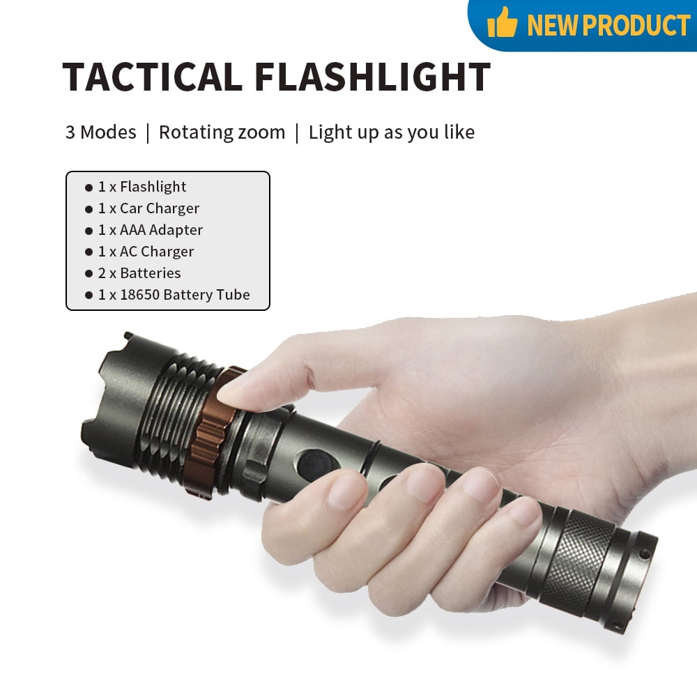 2000 Lumens LED Rechargeable Flashlight ,3 Modes,Zoomable,Waterproof ...