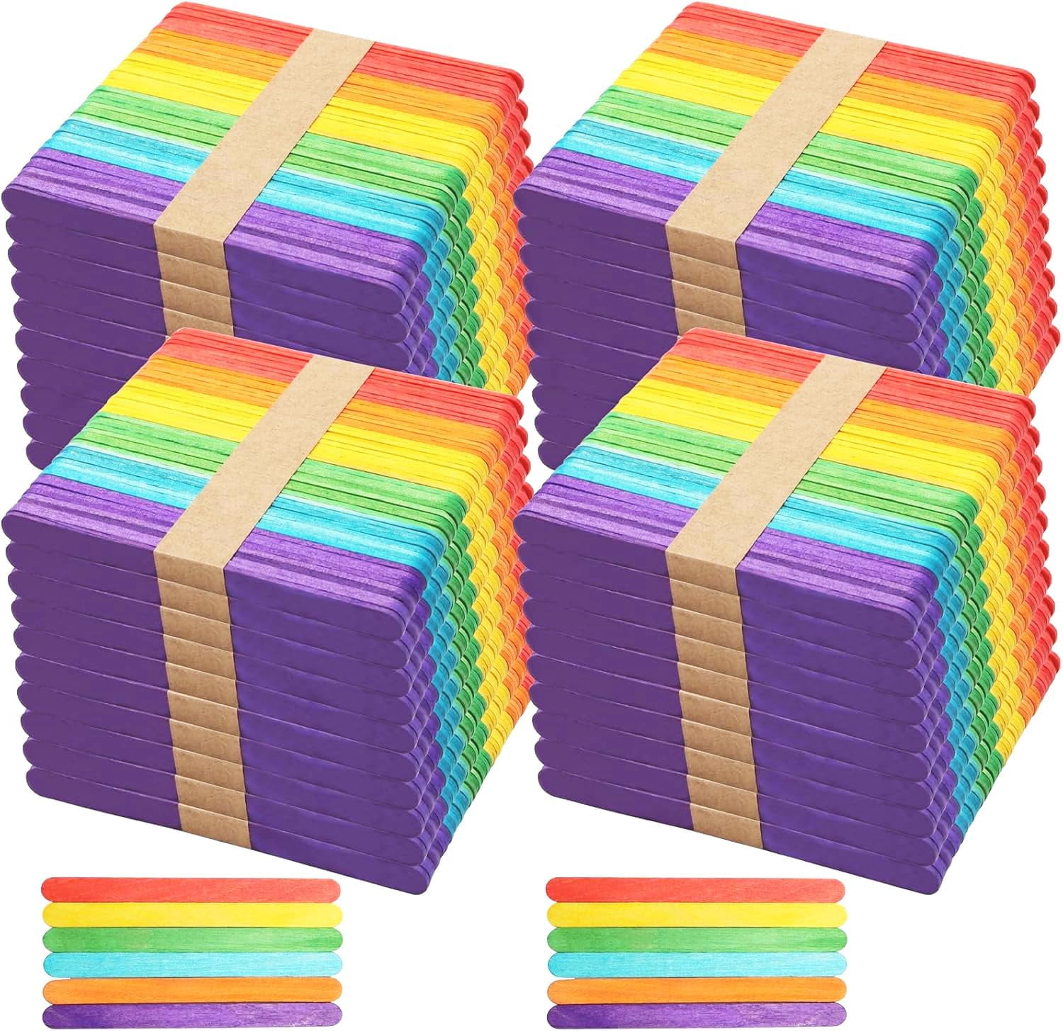 2000 PCS 4.5 Inch Colored Popsicle Stick, 6 Colors Rainbow Wood Craft ...