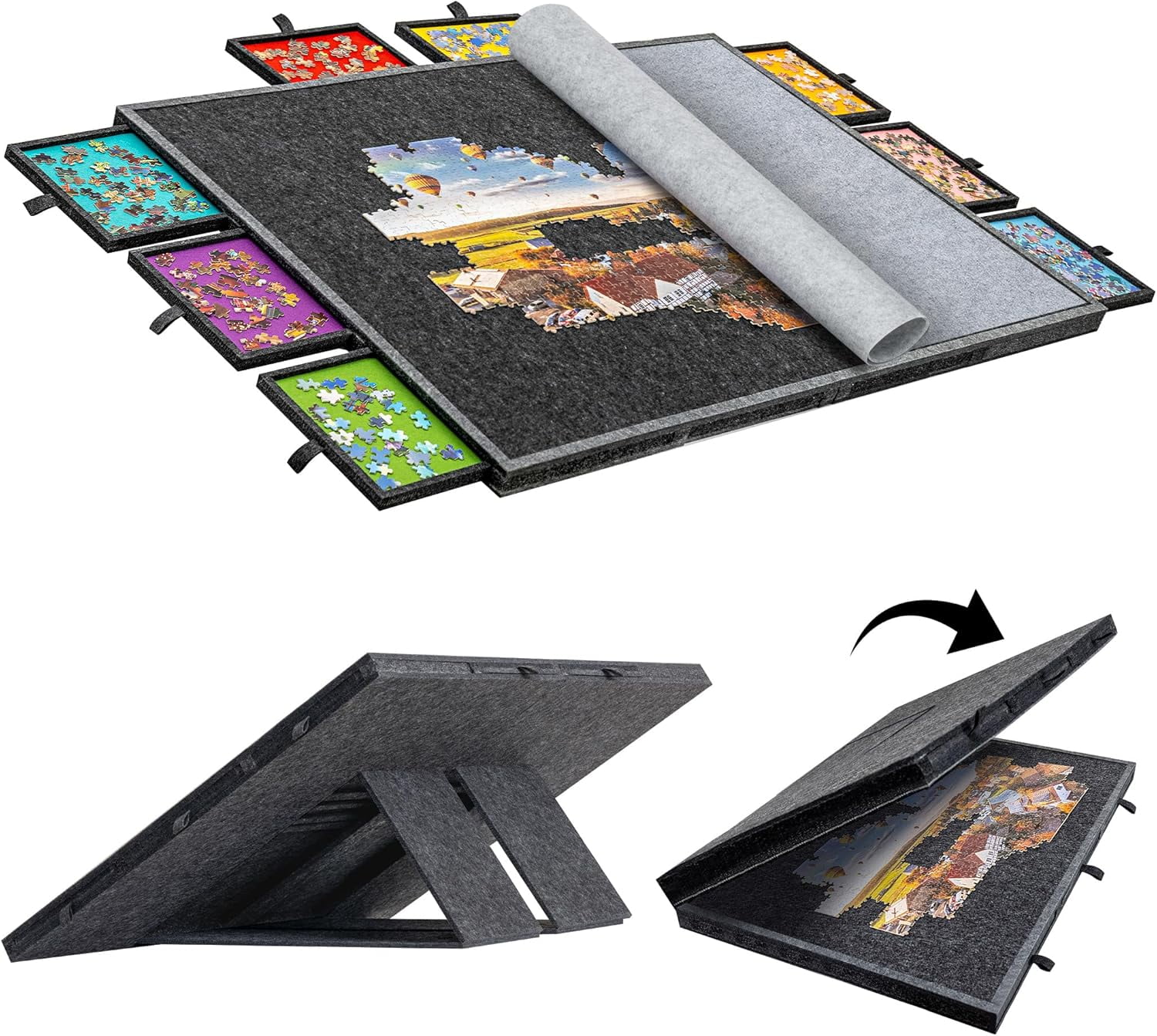 2000 Piece Foldable & Tilting Puzzle Board with 8 Drawers & Cover ...