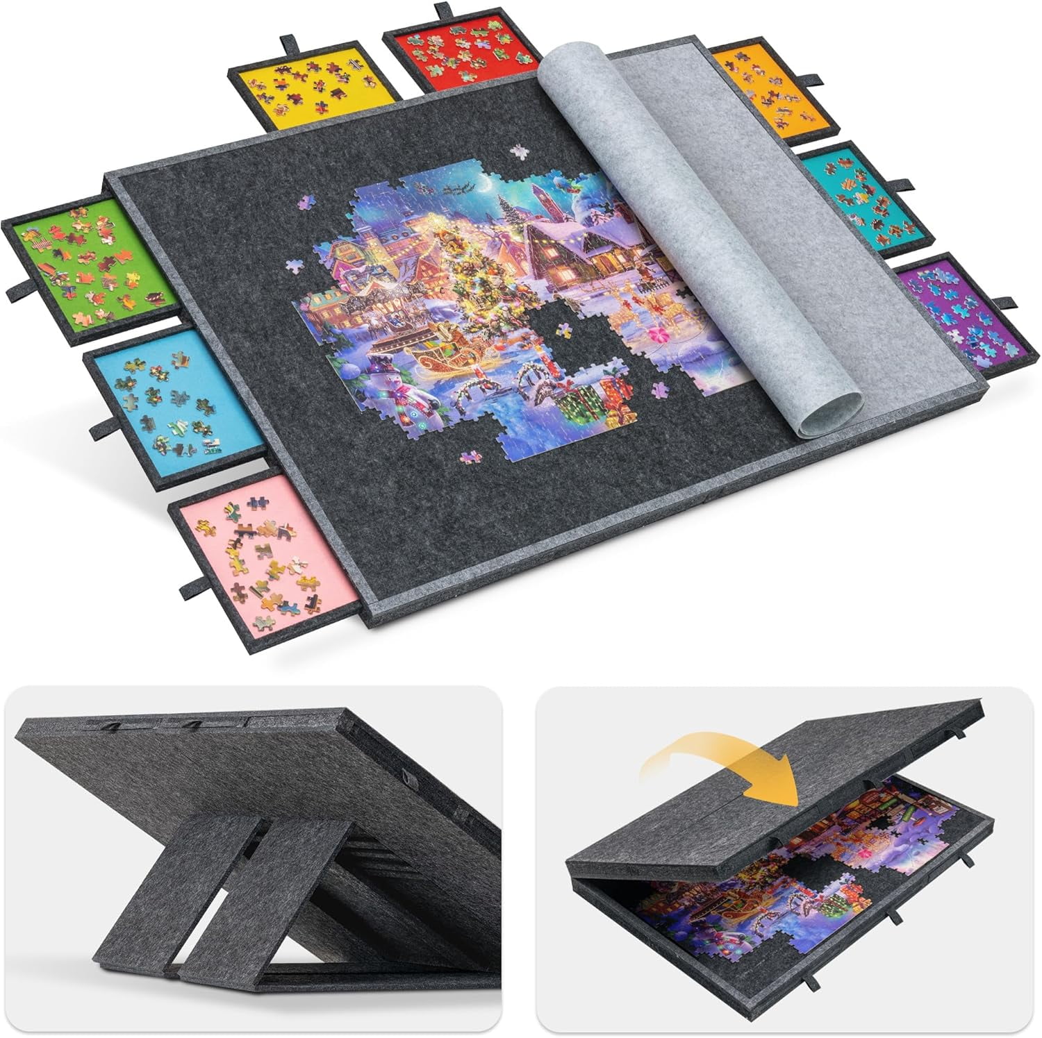 2000 Piece Jigsaw Puzzle Board with 8 Drawers & Cover, Foldable Jigsaw ...