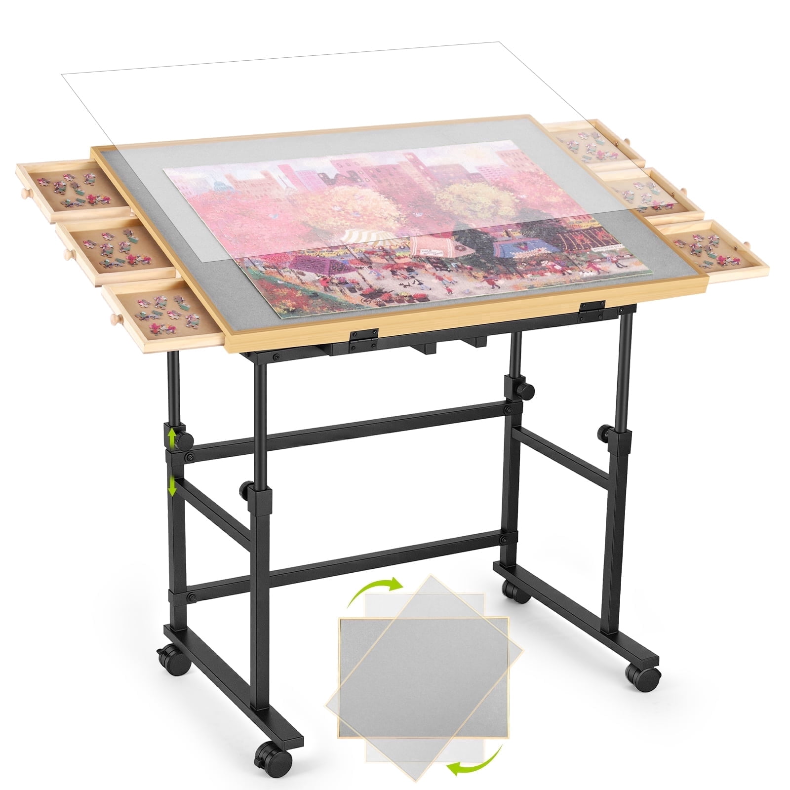 2000 Piece Puzzle Table with Metal Lazy Susan, Wheels, 40"x27.5 ...