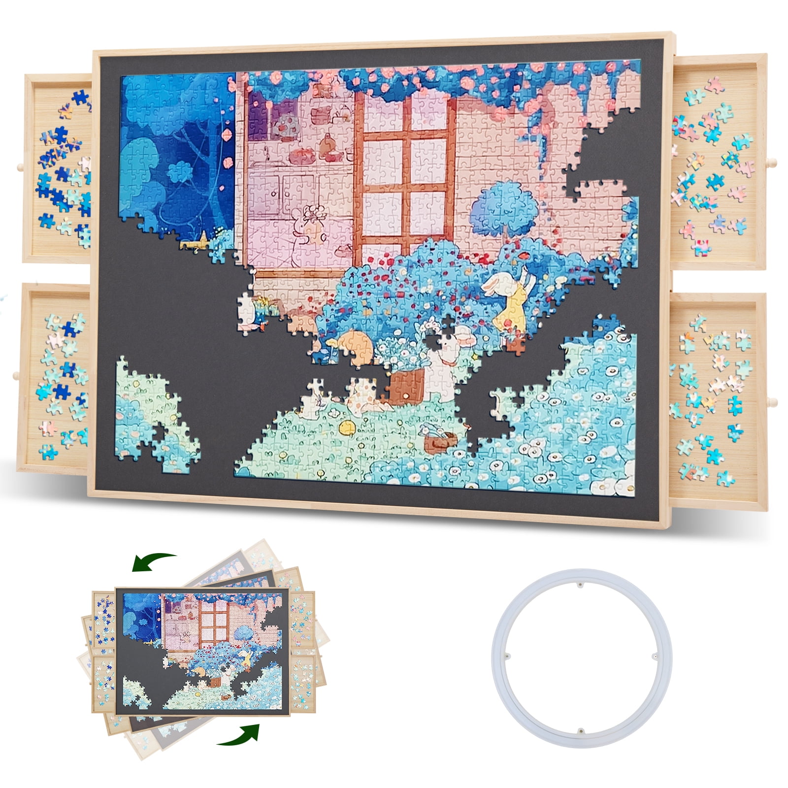 2000 Piece Rotating Jigsaw Felt Puzzle Board with 4 Drawers & Cover ...