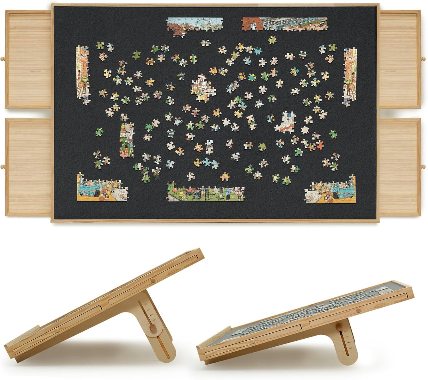 2000 Pieces Puzzle Board with 4 Drawers & Cover, 2-in-1 Puzzle Board ...