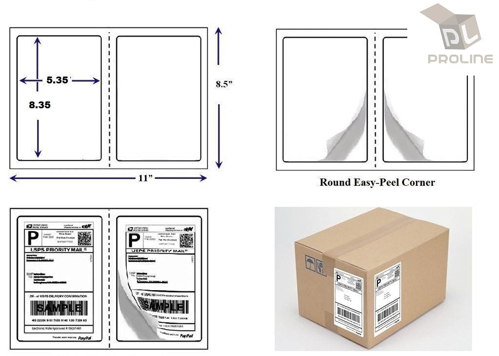 2000 Quality Perforated Round Corner Shipping Labels 2 Per Sheet 8.5" x ...