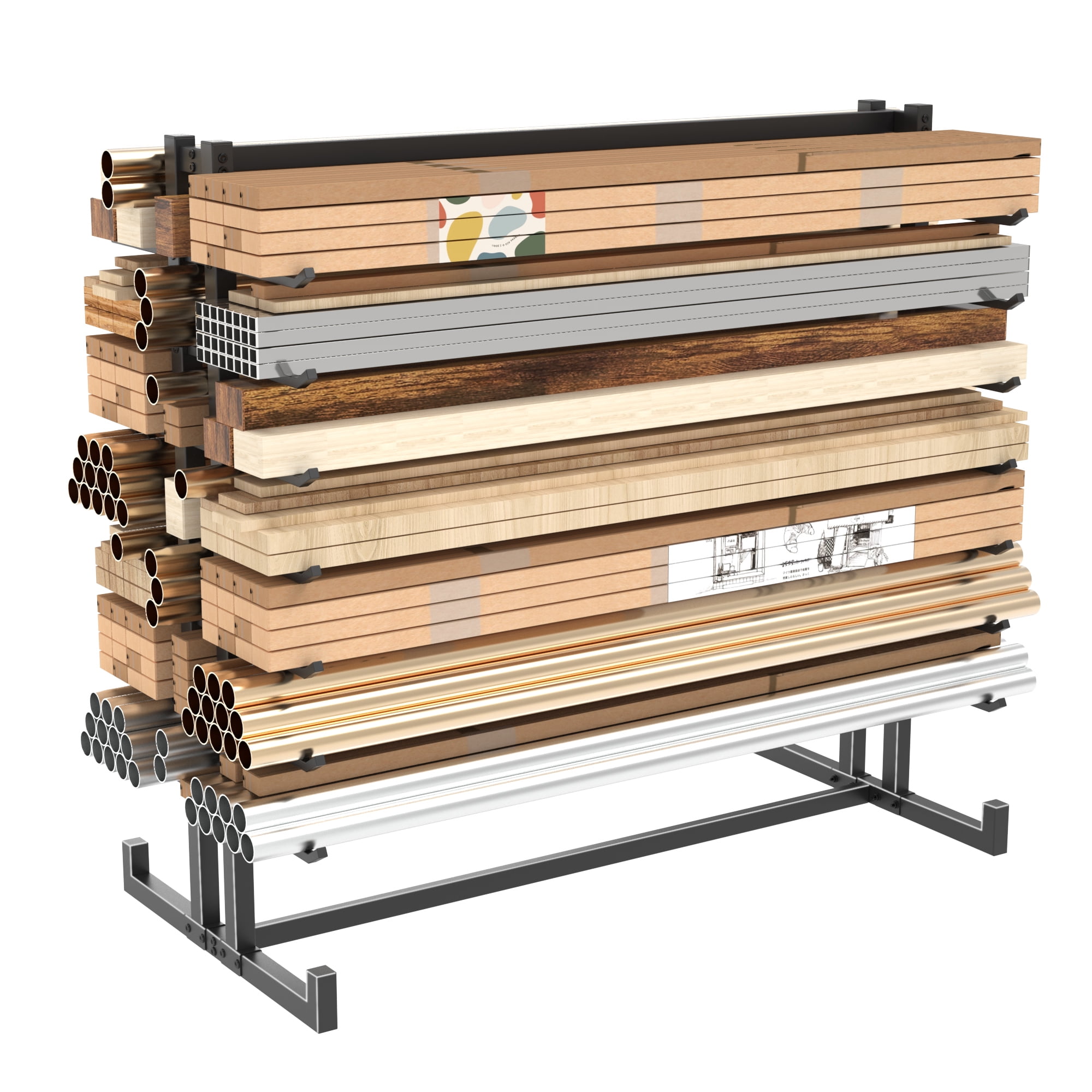 2000 lb Lumber Storage Rack, Heavy Duty Freestanding Double-Sided 5 ...