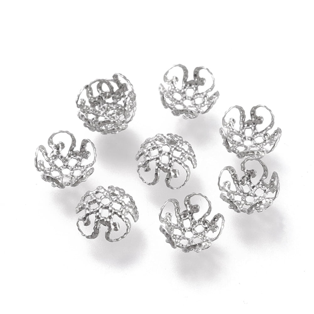2000 pc Non-Tarnish 316 Stainless Steel Fancy Bead Caps Hollow 5-Petal ...