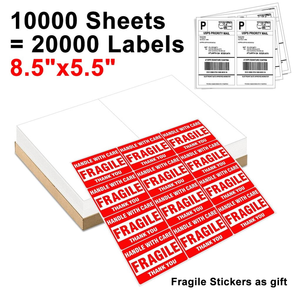20000 Half Sheet Shipping Labels 8.5x5.5 Blank Self Adhesive For Laser ...