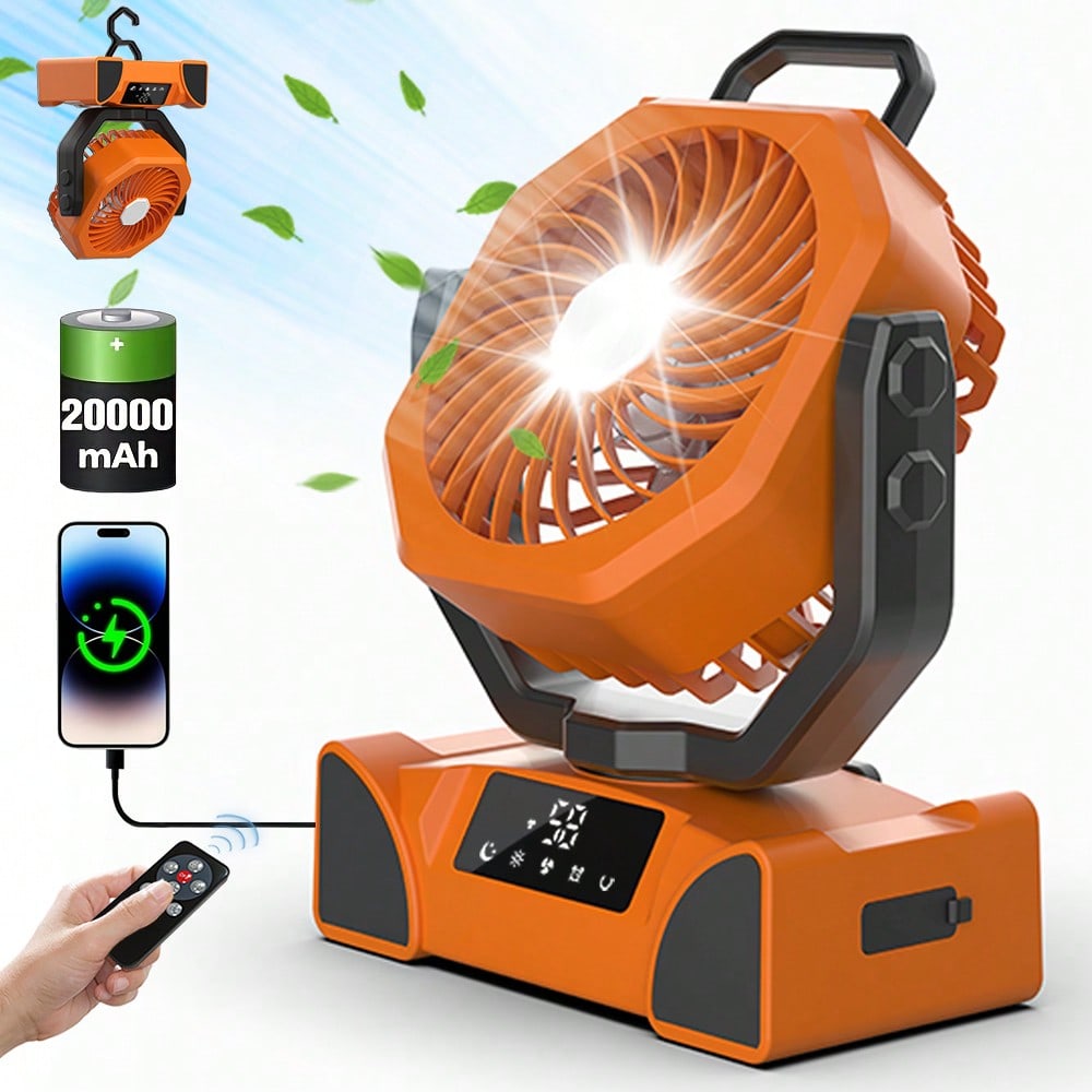 20000 MAh Camping Fan With LED Light, Screen Film Screen LCD Display ...