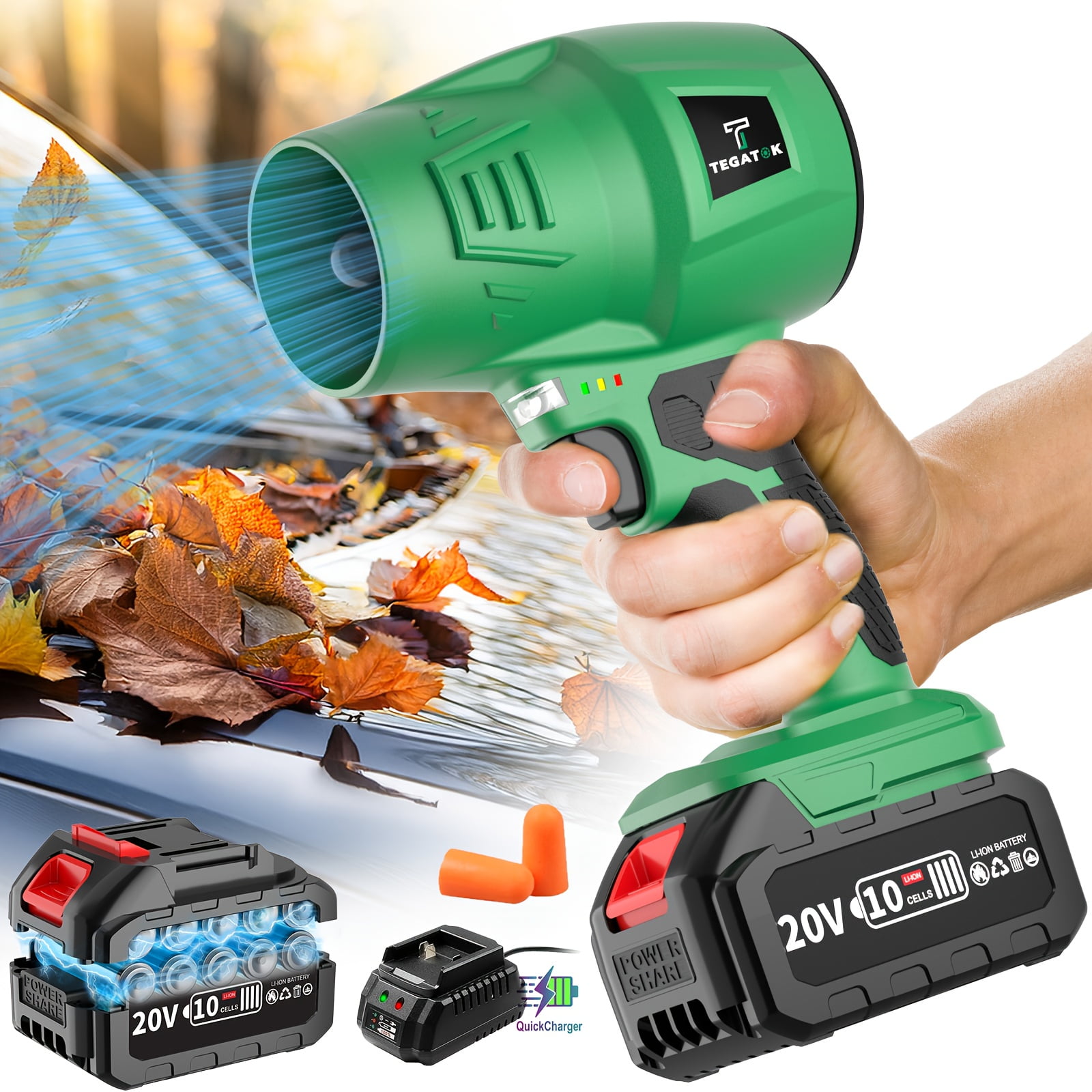 20000 RPM Cordless Electric Leaf Blower - 20V Lithium-Ion Turbojet ...