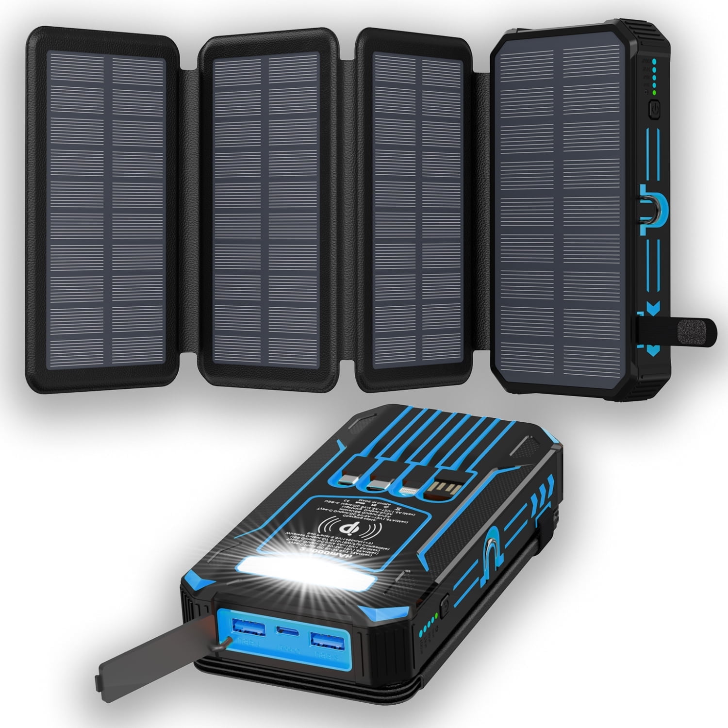 20000 mAh Solar Charger with 4 Multi-Type USB Outputs and 1 Wireless ...
