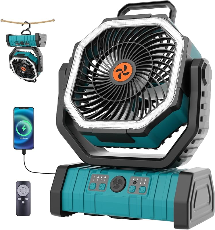 20000mAh Camping Fan Battery Operated,Portable Rechargeable Battery ...