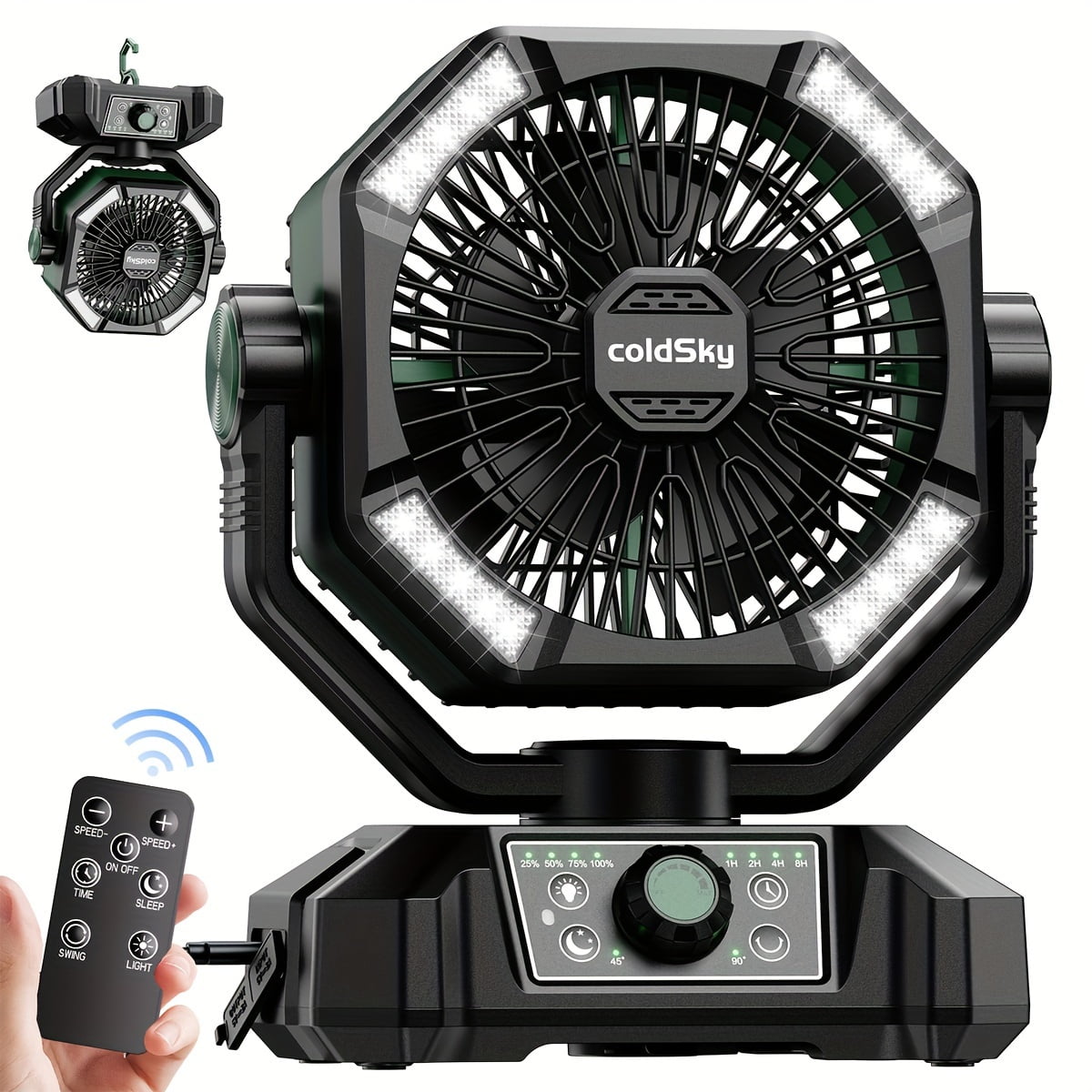 20000mAh Camping Fan with Dual Motor, Battery Powered Fan with 4 LED ...