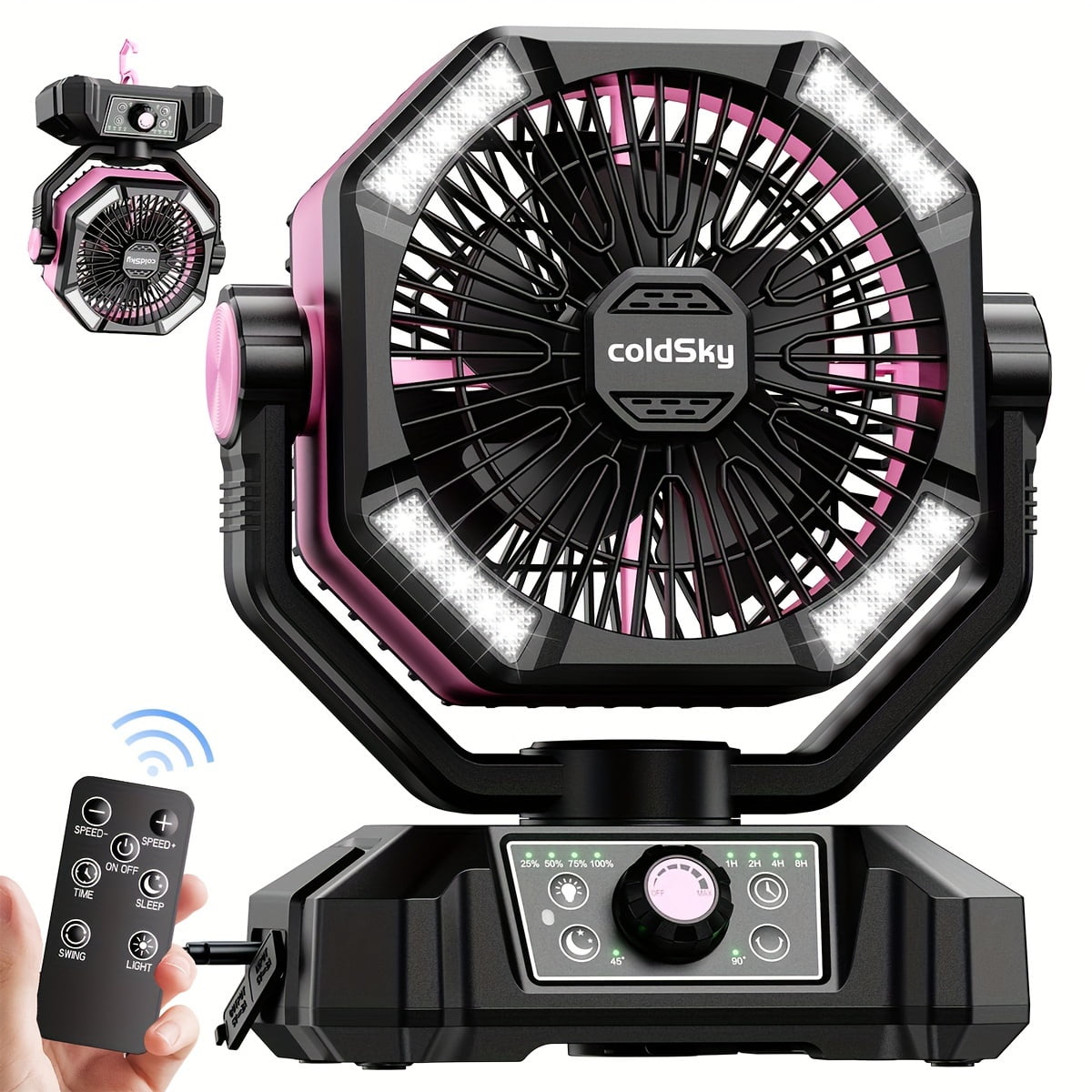 20000mAh Camping Fan with Dual Motor, Battery Powered Fan with 4 LED ...