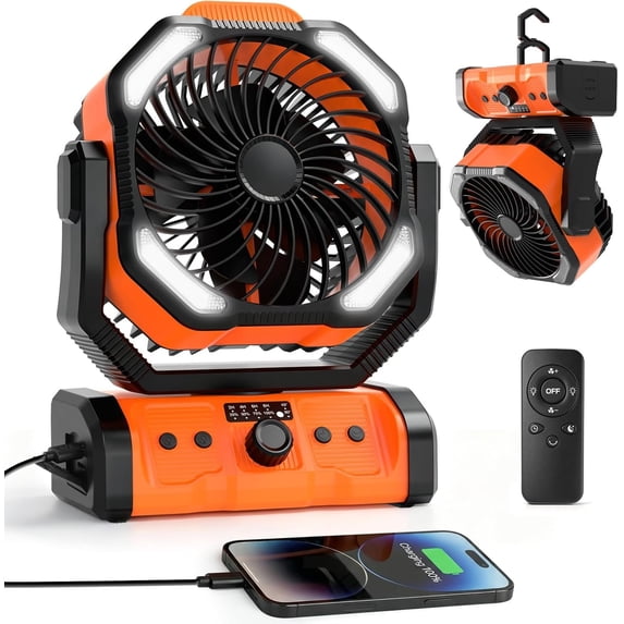 20000mAh Camping Fan with LED Light, Portable Rechargeable Desk/Tent ...